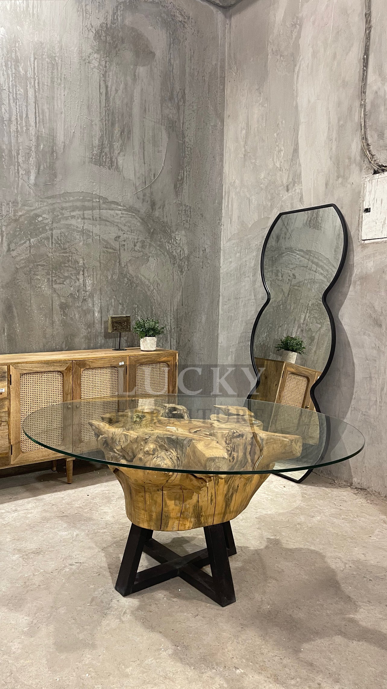 Tree stump dining table