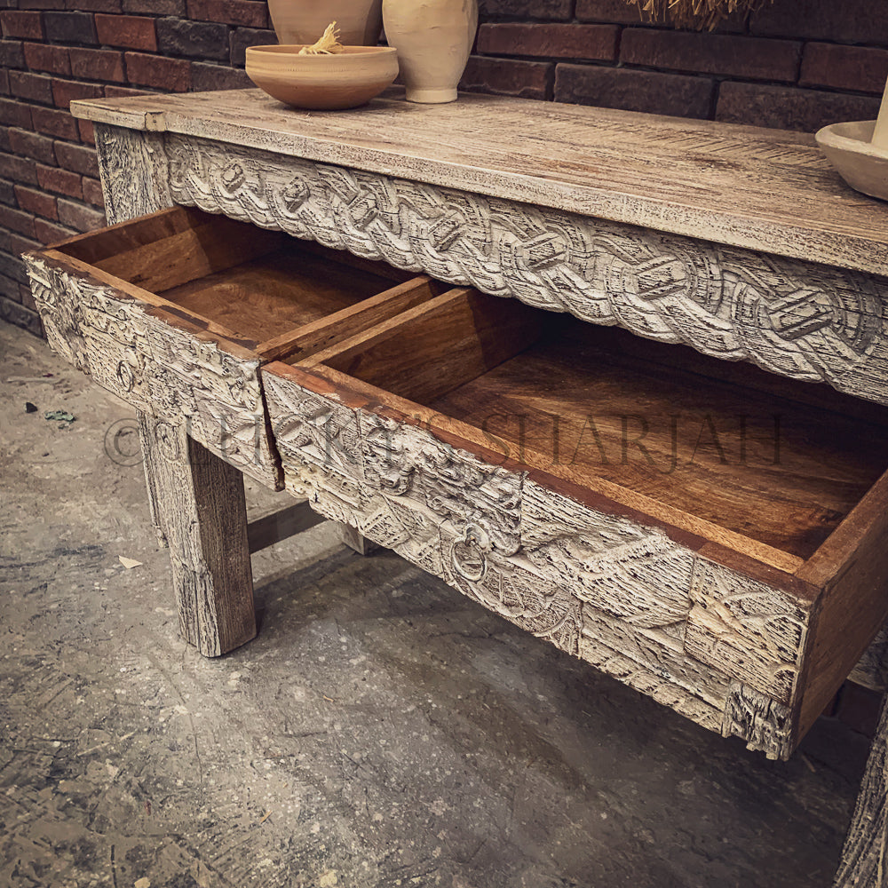 Hand craved 2 draw console Boho