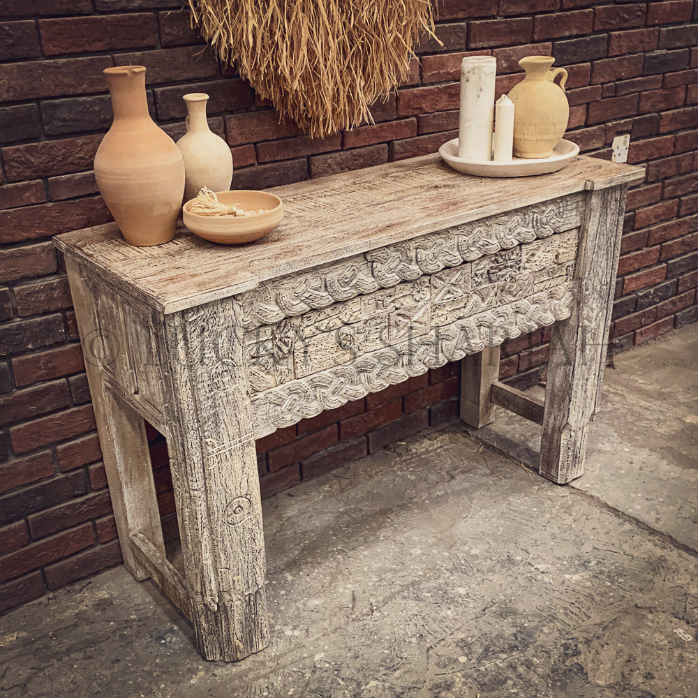 Hand craved 2 draw console Boho