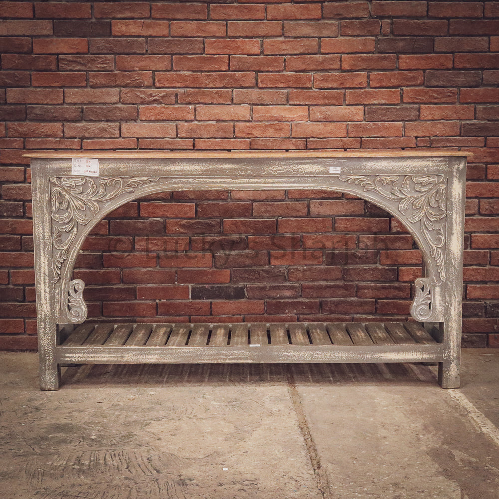 Two Tone Grey Console carved
