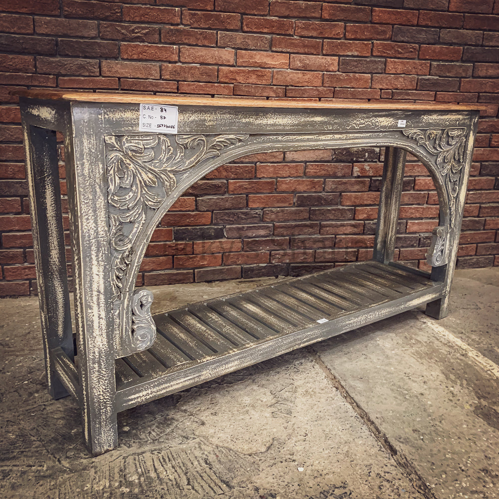 Two Tone Grey Console carved